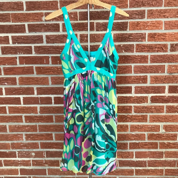 Milly | Dresses | Milly Vneck 0 Silk Teal Patterned Dress With Gold ...